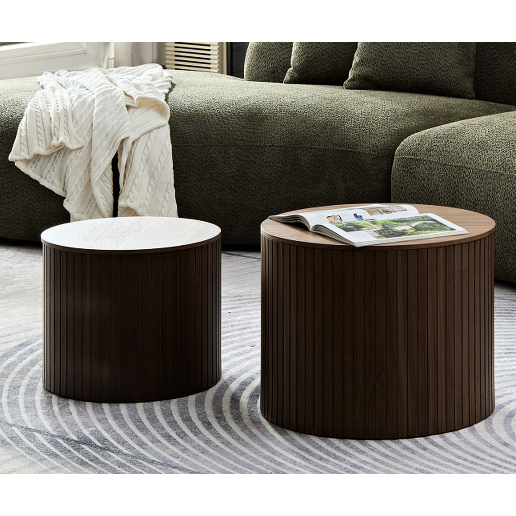 Latitude Run® Nested Table Of 2, Round Walnut Coffee Table, Stylish For ...
