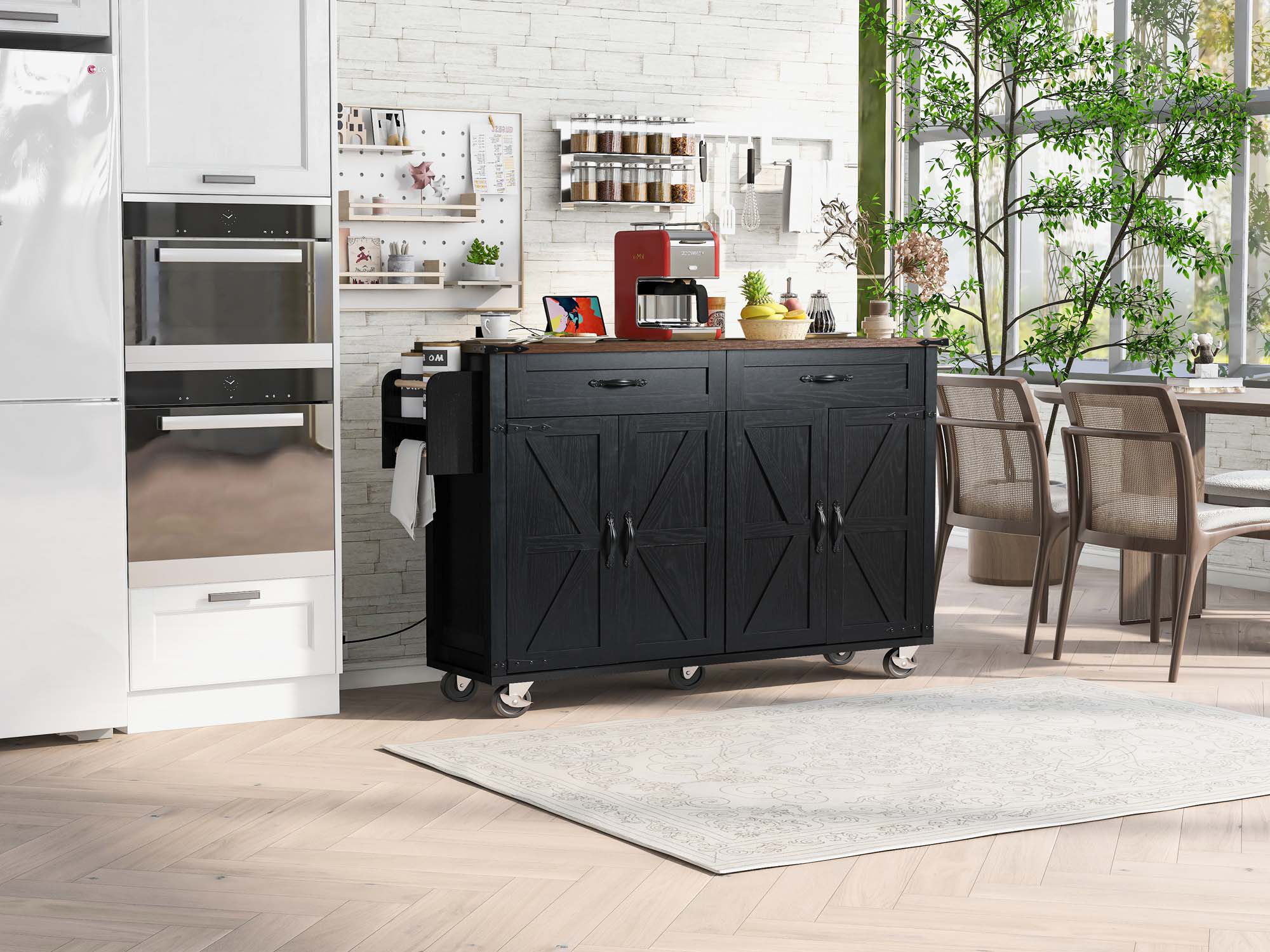Gracie Oaks Farmhouse Kitchen Island With Power Outlet | Wayfair