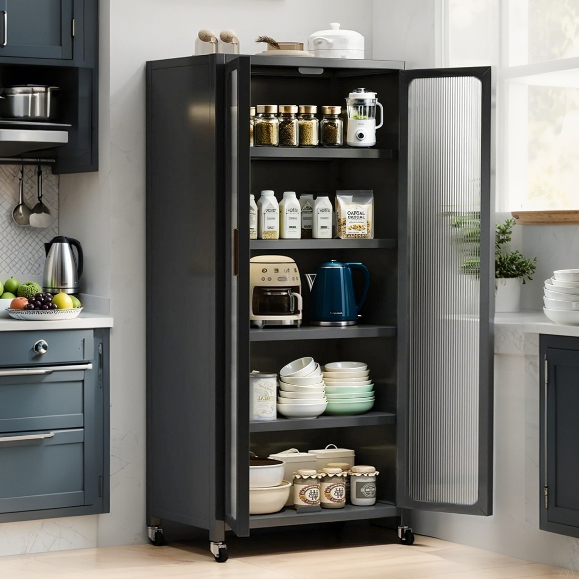 Latitude Run® 65" Kitchen Pantry Storage Cabinet, 6 Tier Metal Display ...