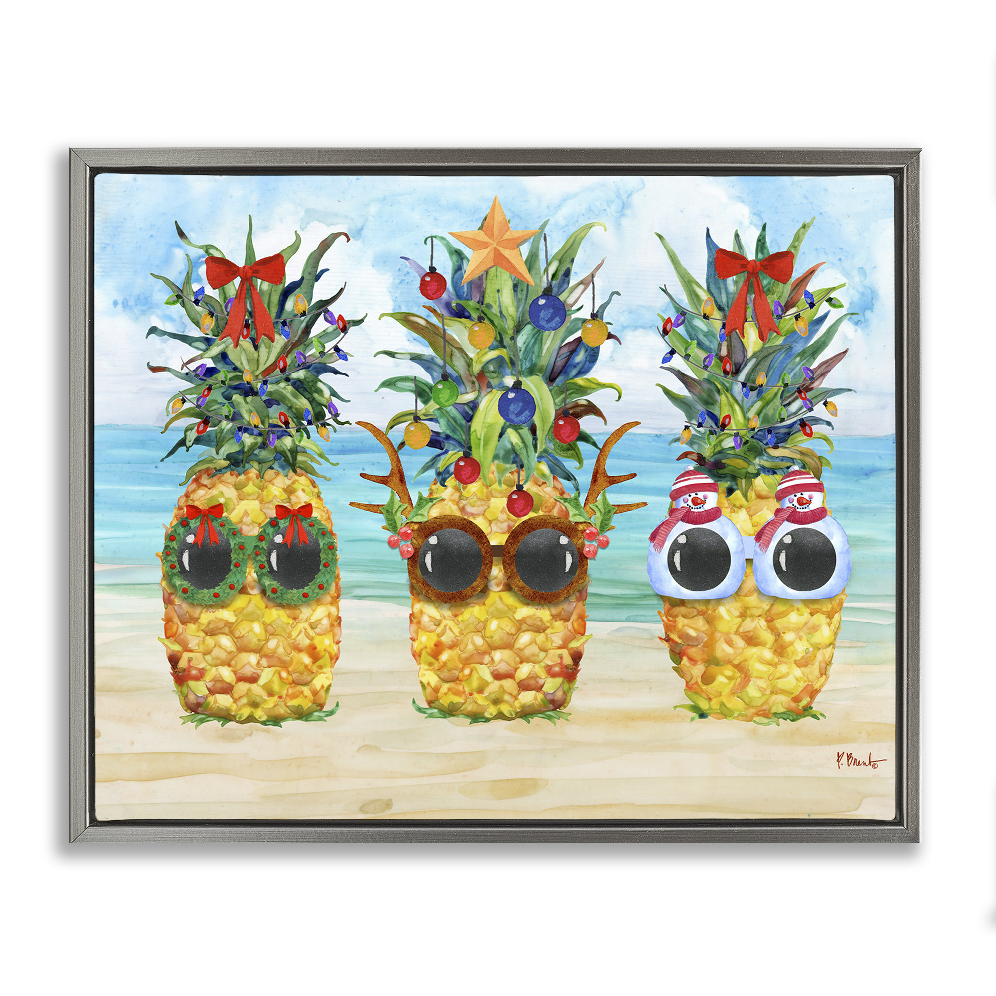 Trinx Christmas Cool Pineapples Framed Floater Canvas Wall Art by Paul ...