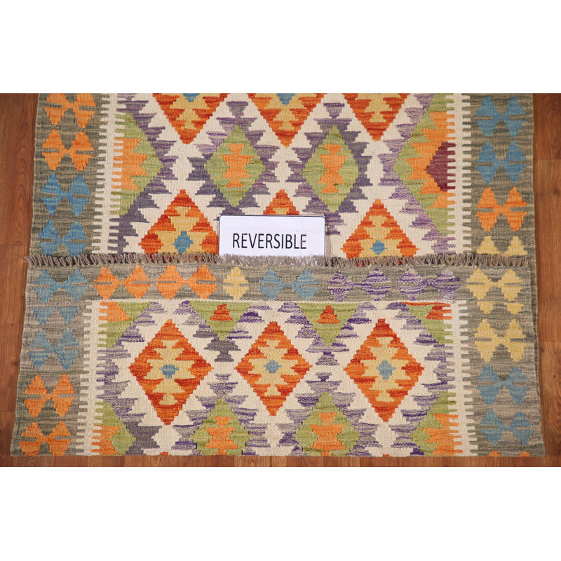 Dakota Fields Geometric Wool Kilim Oriental Rug 4x6 | Wayfair