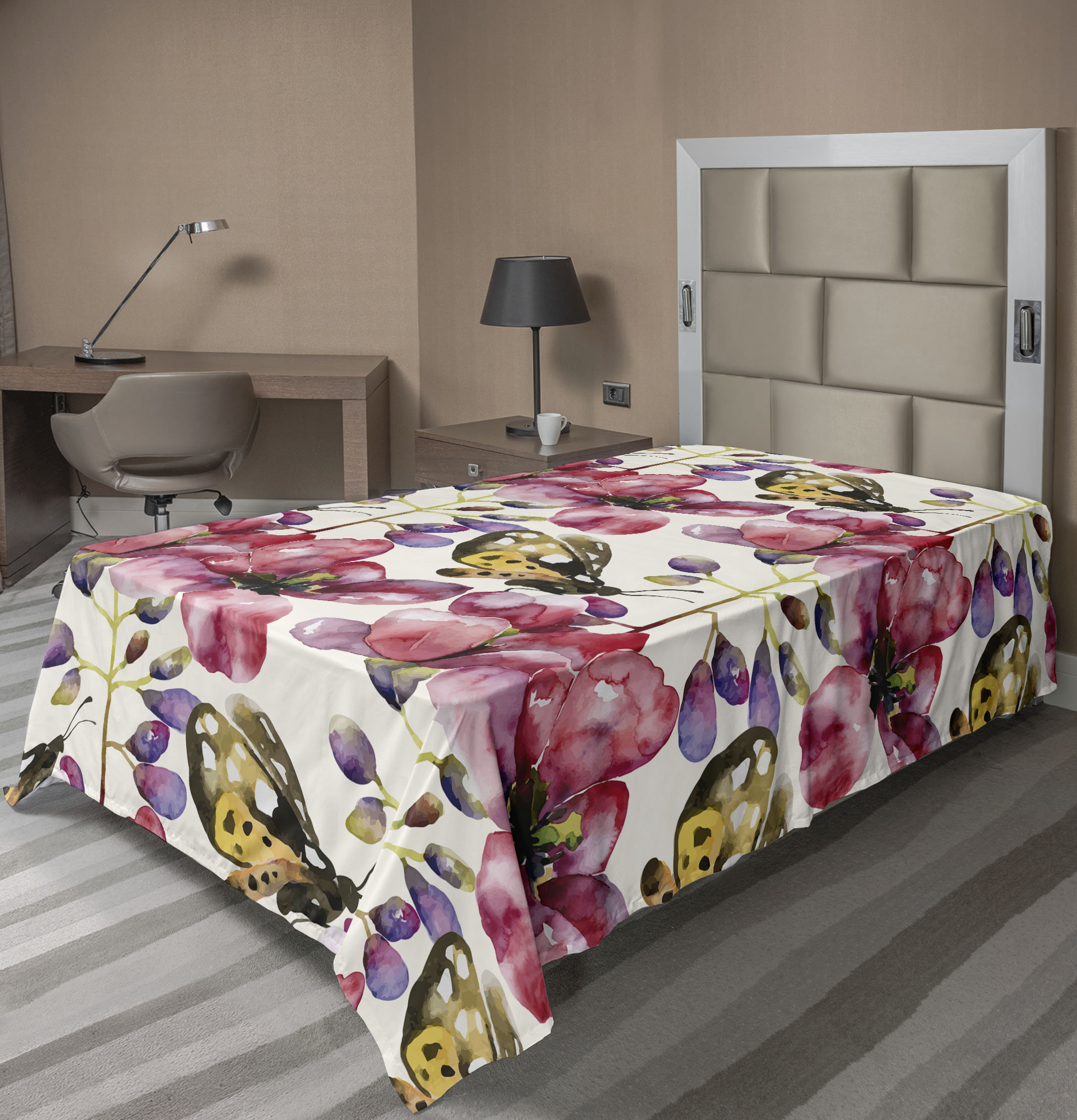 Ambesonne Jungle Boho Flat Sheet Spring Violets Moth Art Size Pale ...