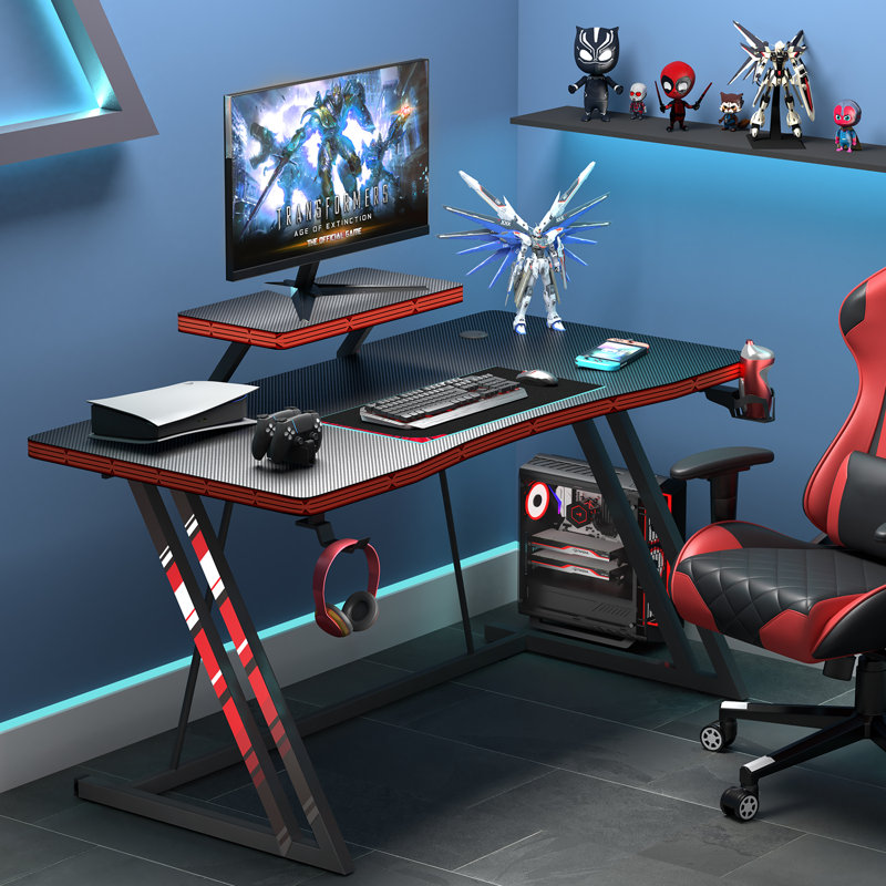 The Twillery Co.® Aidan Z-Shaped Gaming Desk with Monitor Stand ...