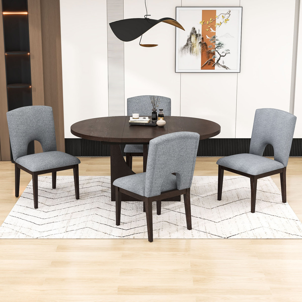 Lark Manor™ Chavonte Modern 5-Piece Dining Set, Wood Round Table with ...