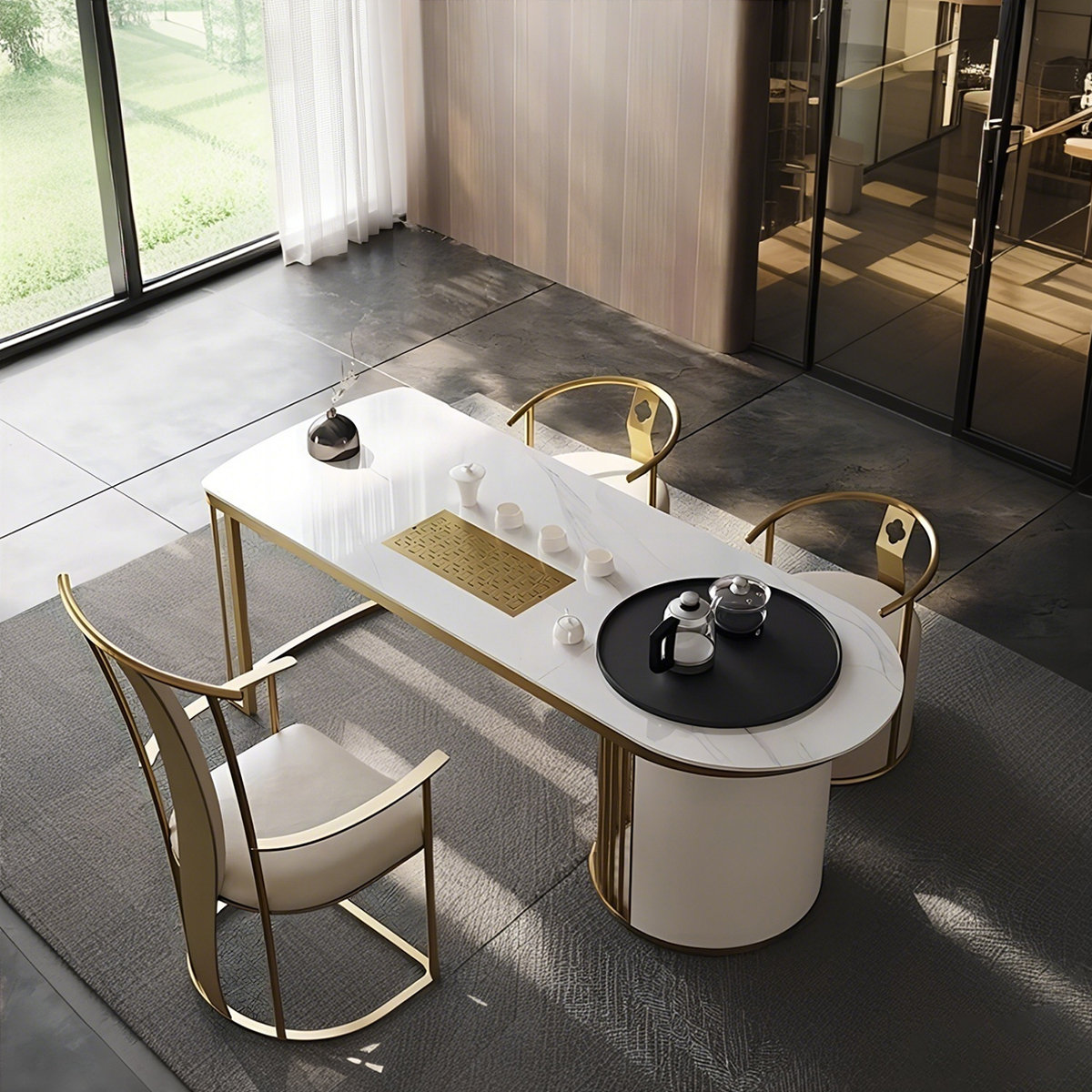 Brass Foam Minimalist Stone-Burned Stainless Steel Tea Table Office ...