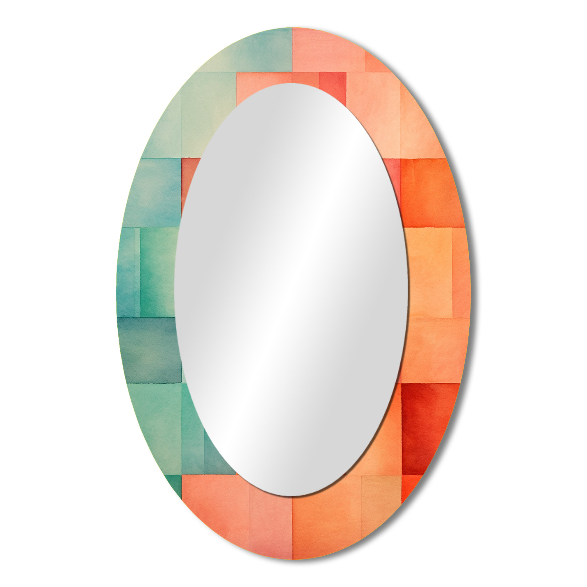 Dakota Fields Coral Cubes Melody Shapes - Large Oval Wall Mirror On ...