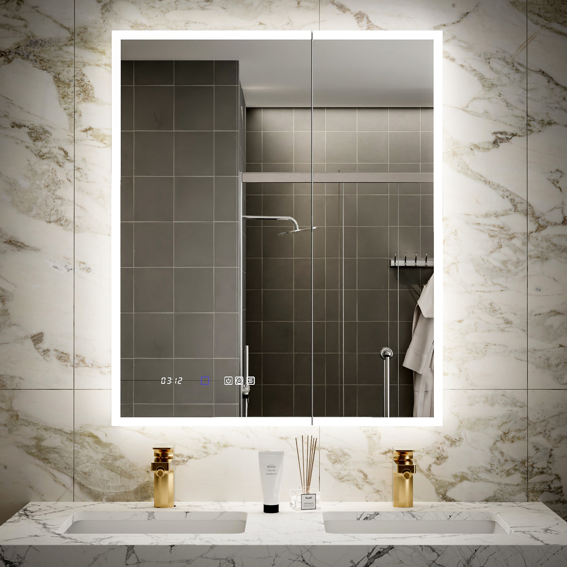 Latitude Run® Multifunctional Bathroom Cabinet, Built-In Lighting ...