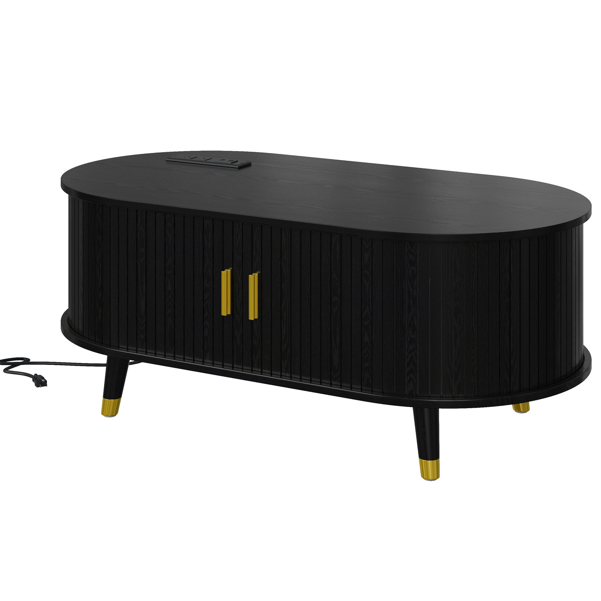 George Oliver Mid - Century Fluted Oval Coffee Table With Charging ...