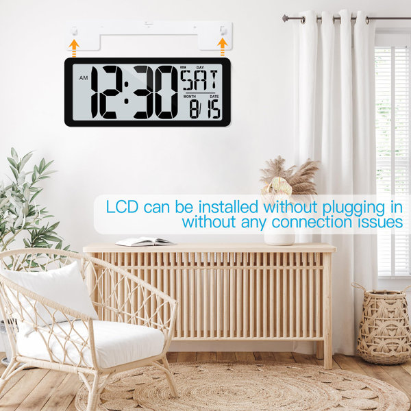 Latitude Run® 14.2 inch Large Digital Wall Clock Battery Powered, Large ...