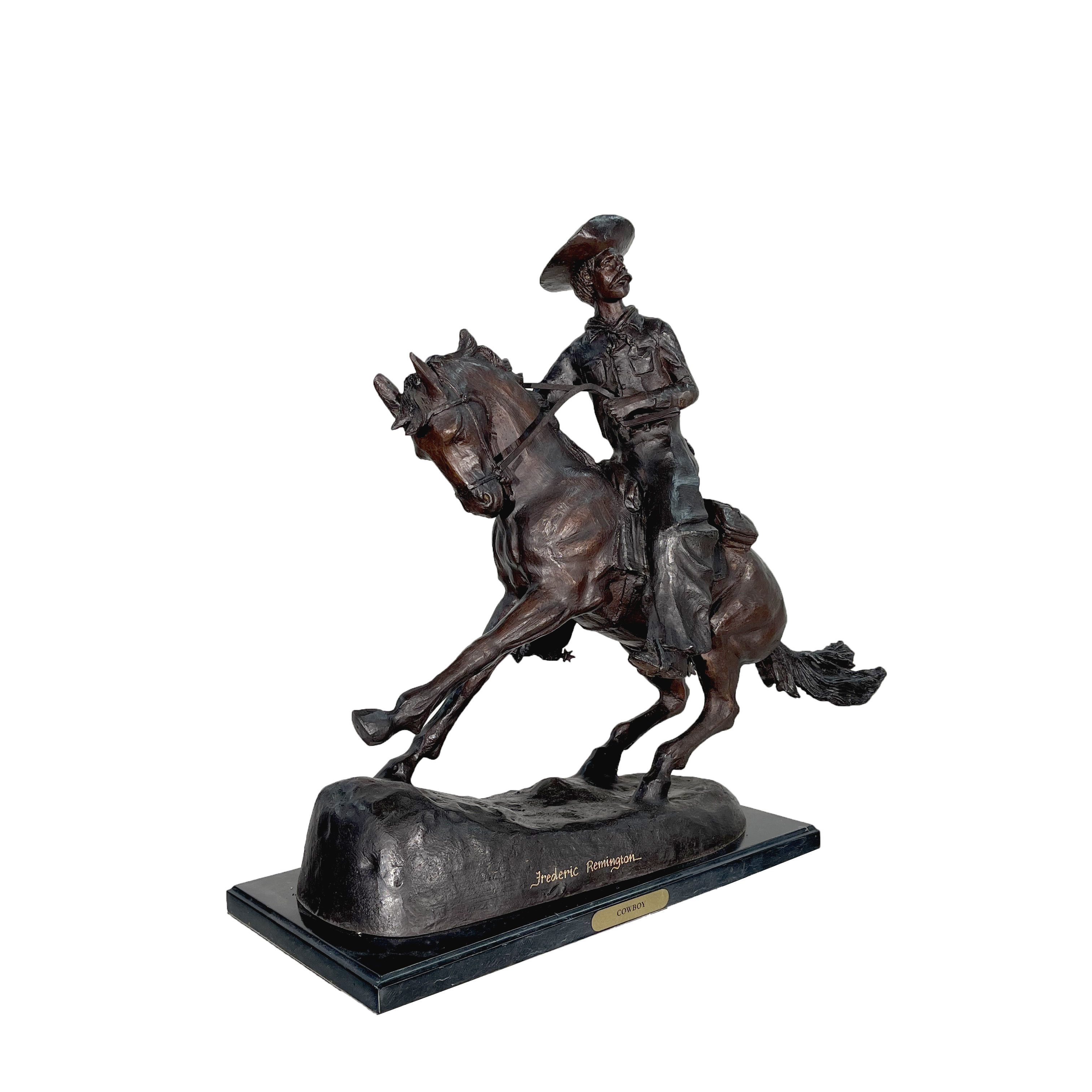 Metropolitan Galleries Bronze Frederick Remington Cowboy on Horse Table ...