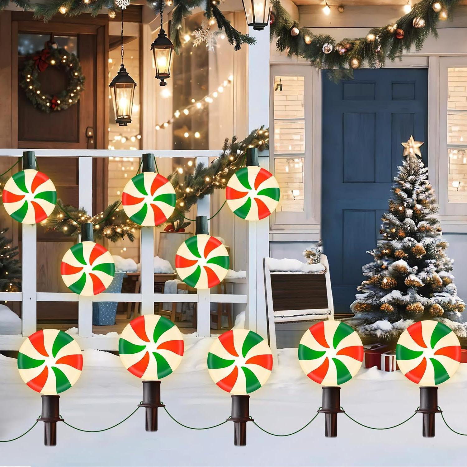 The Holiday Aisle® Christmas Lollipop Pathway Lights, 10 LED Peppermint ...