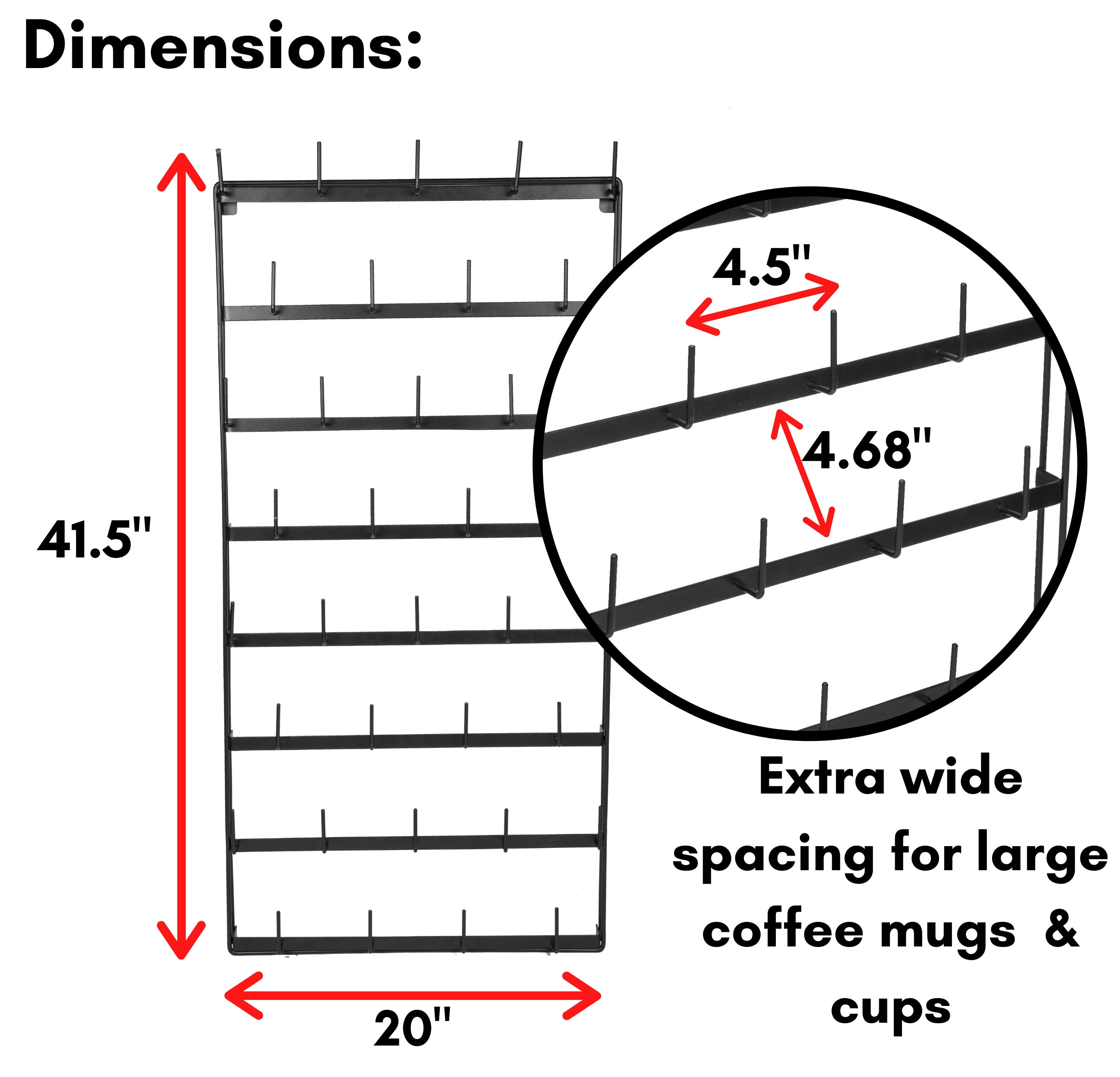 BirdRock Home 36 Peg Mug Rack For Wall - Coffee Tea Cup Glass Storage ...
