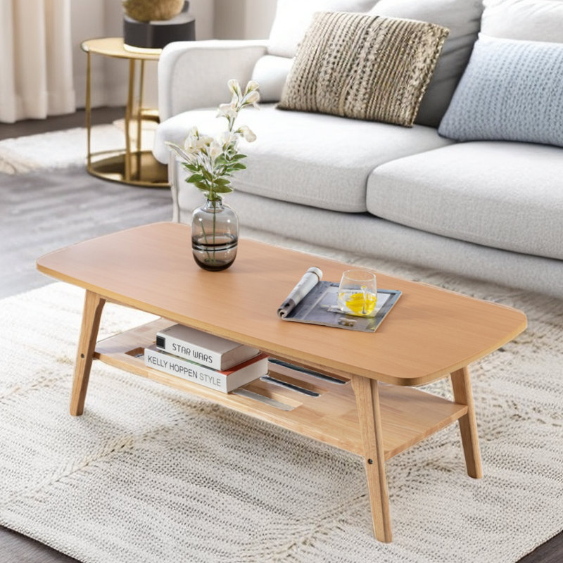 George Oliver Jelen Natural Wood 2-Tier Coffee Table | Wayfair