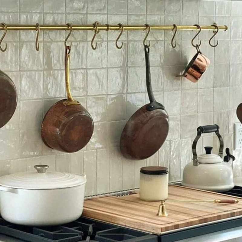 Prep & Savour Custom Unlacquered Brass Wall Mounted Pot Rack - Brass ...