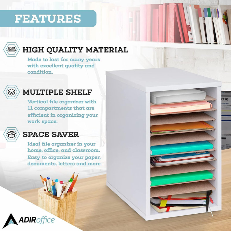 AdirOffice 11-Compartment Wood Vertical Paper Sorter Literature File ...