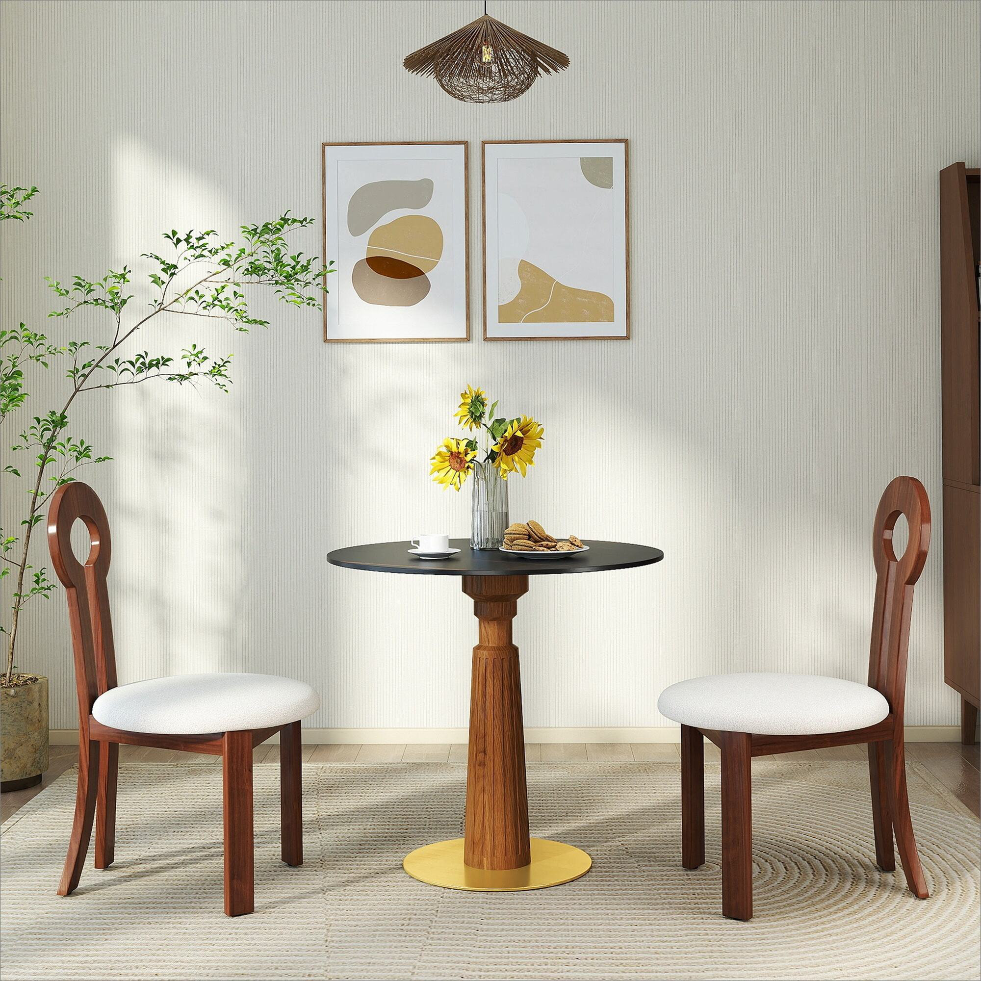 Brayden Studio Modern Round Dining Table, 33.5" Sintered Stone Table ...