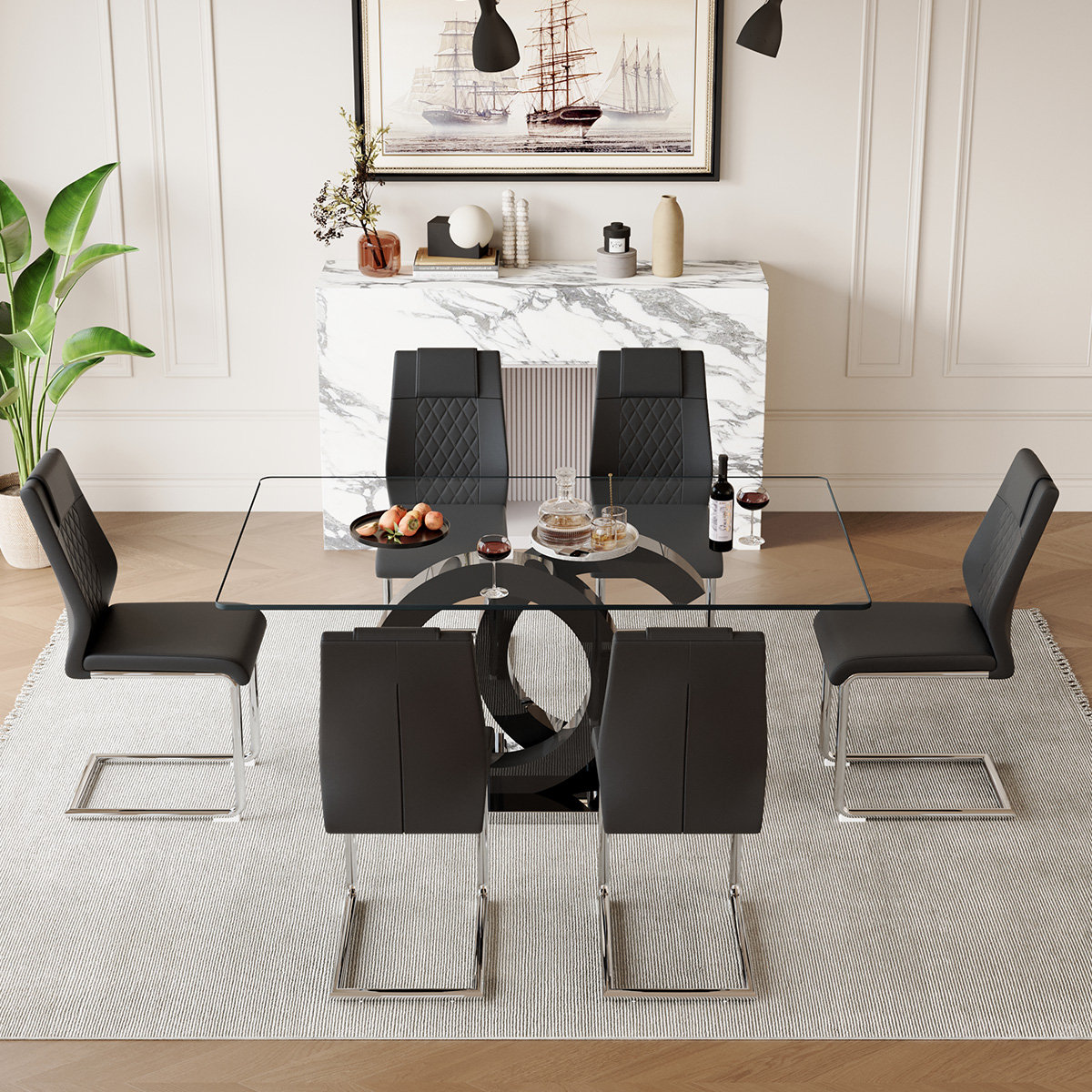 Ivy Bronx 7-Piece Glass Top Dining Table Sets | Wayfair