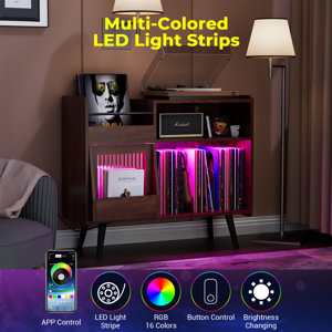 George Oliver Large Record Player Stand, 350 Vinyl Record Storage ...