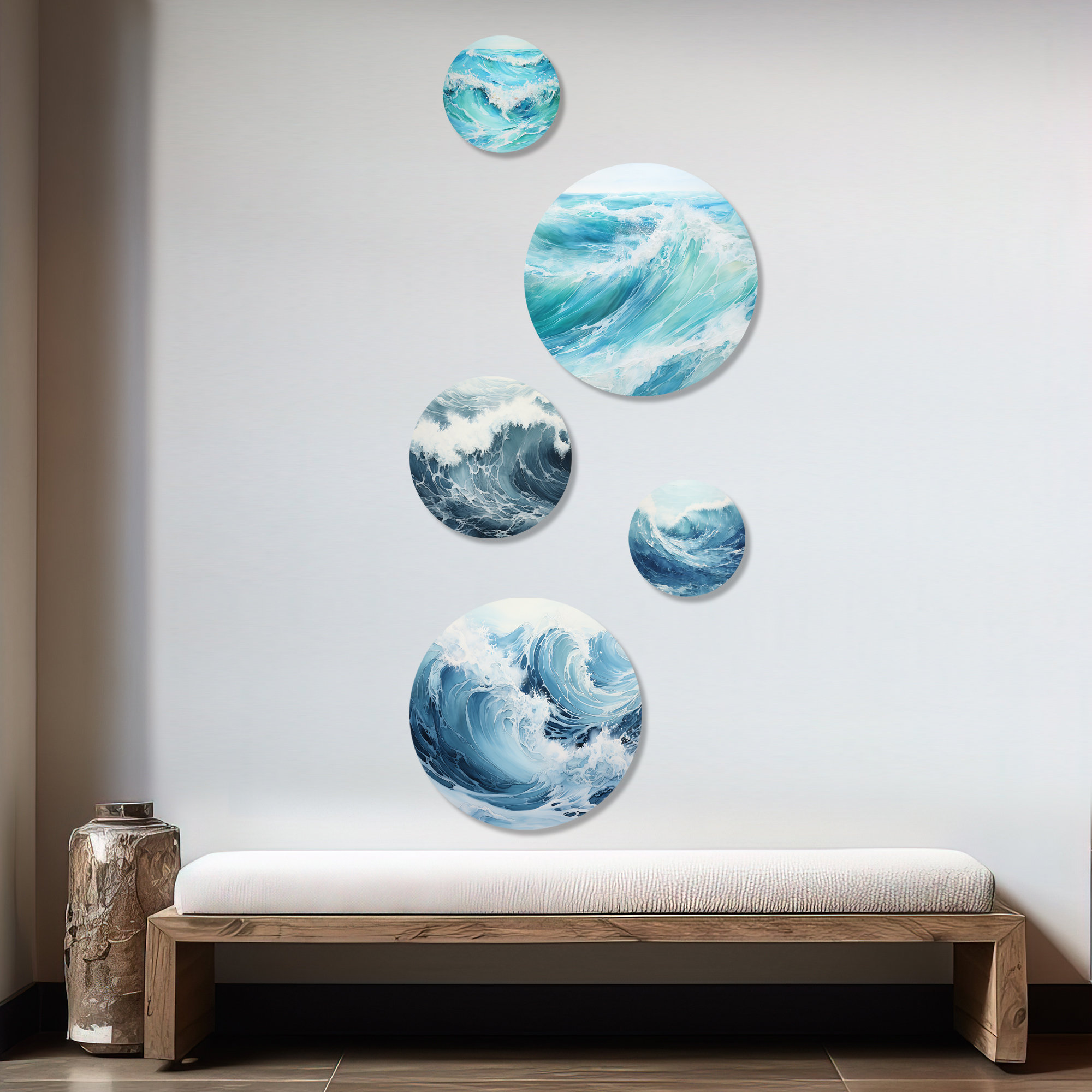 Beachcrest Home™ Minimalism Ocean Storm - Ocean Ocean Round Wall Art ...