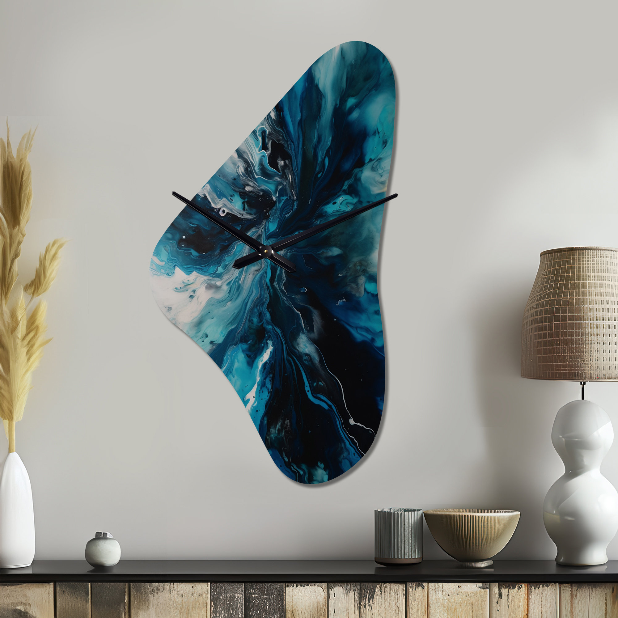 Design Art Teal and Black Aqueous Whimsy II - Abstract Unique Shape ...