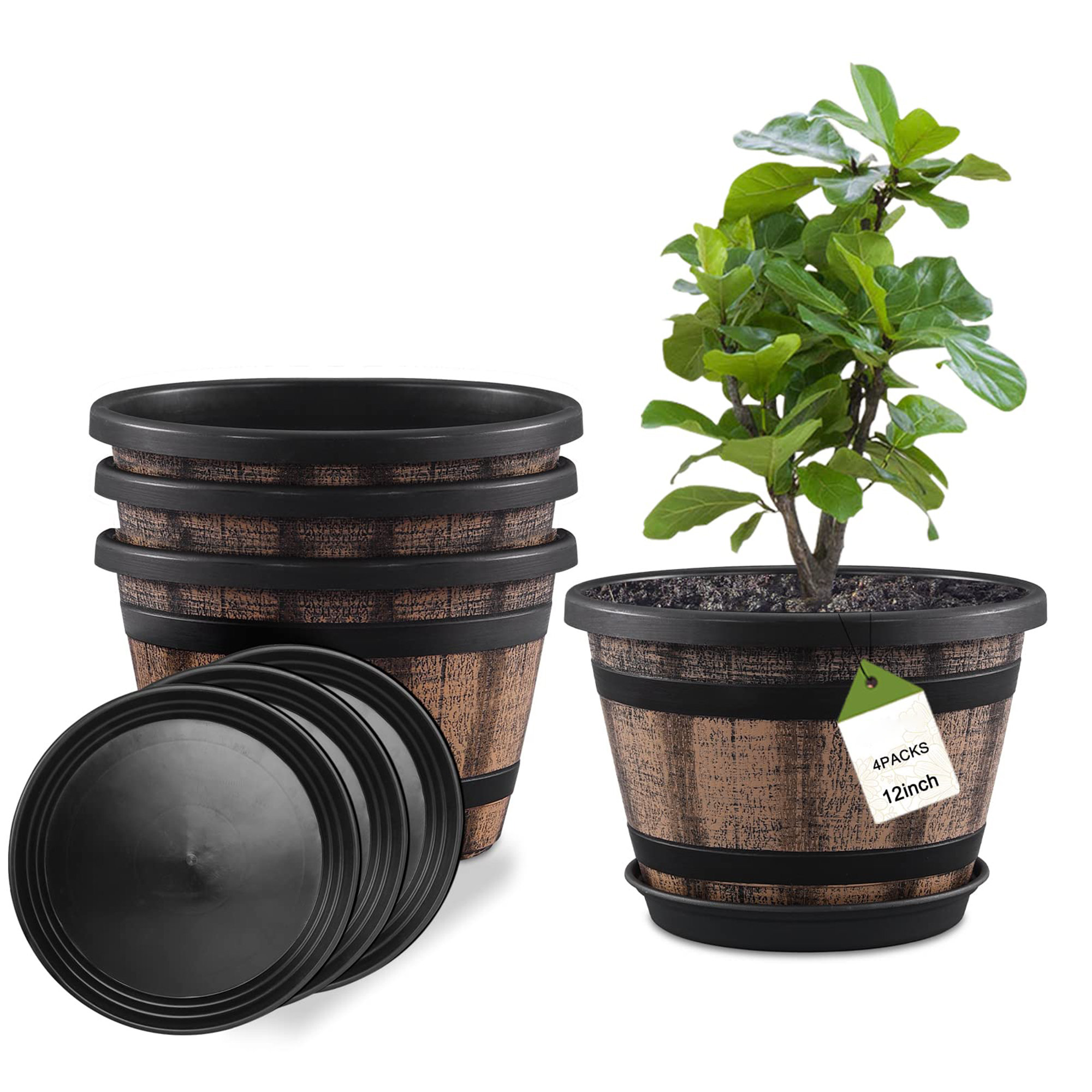 17 Stories 4 Pack 12 inch Plant Pots | Wayfair