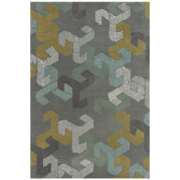 Chandra Jessica Swift Wool Geometric Area Rug in Gray | Perigold