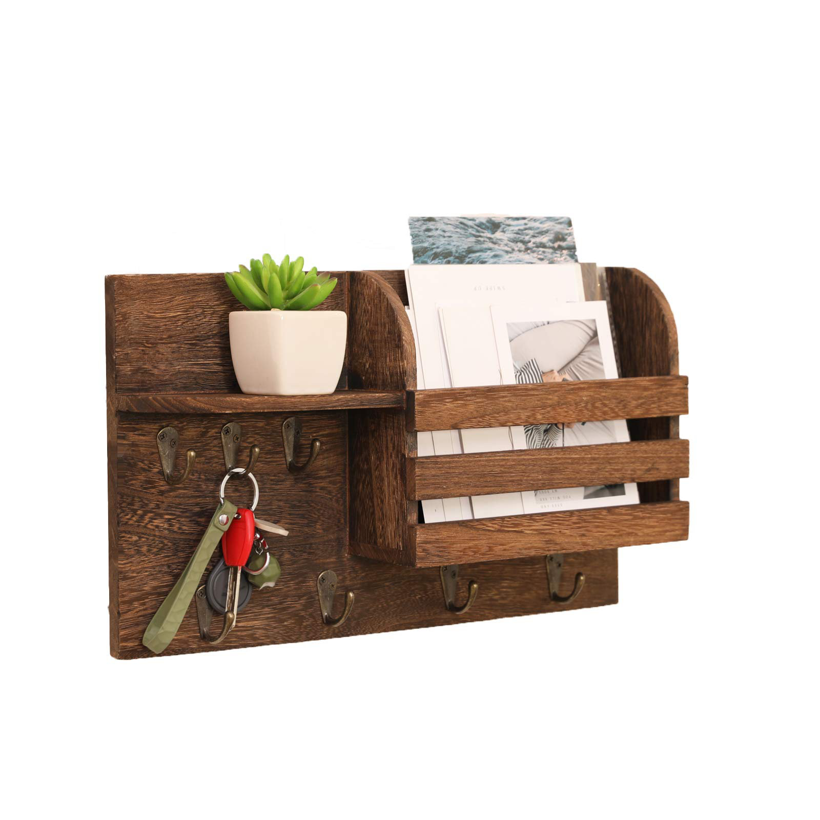 Millwood Pines Key Holder For Wall Wooden Key Rack Organizer And Mail ...