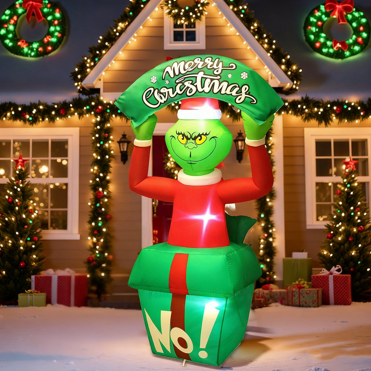 The Holiday Aisle® Waterproof Christmas Gift Box Monster Inflatable ...