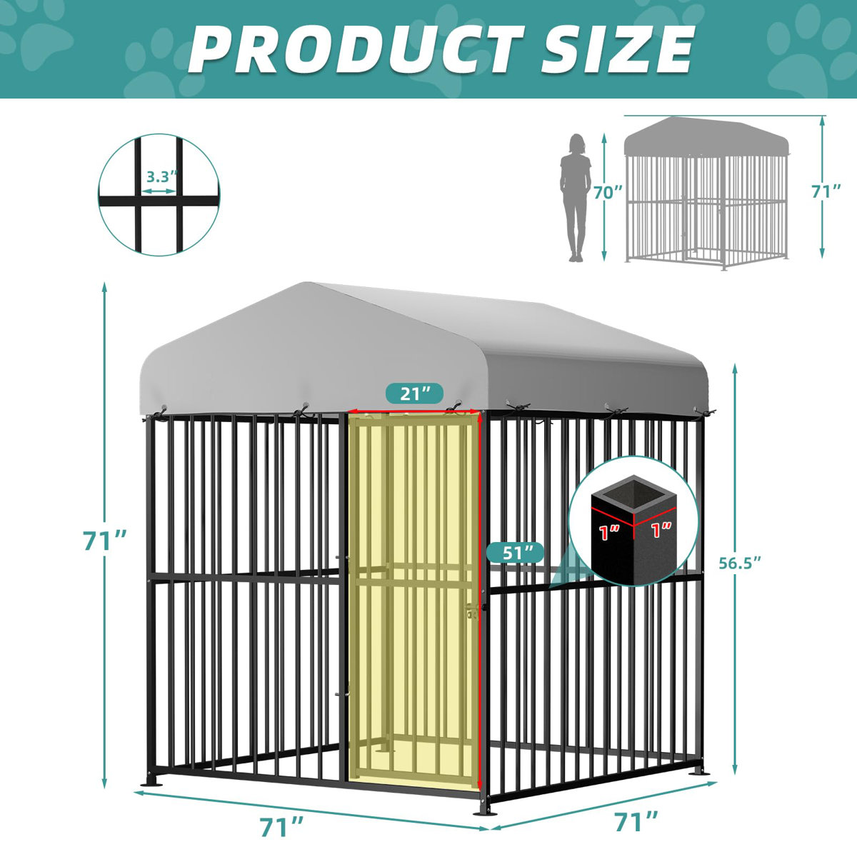 Meetwarm Large Outdoor Dog Kennel, Metal Heavy Duty Outdoor Indoor Pet ...