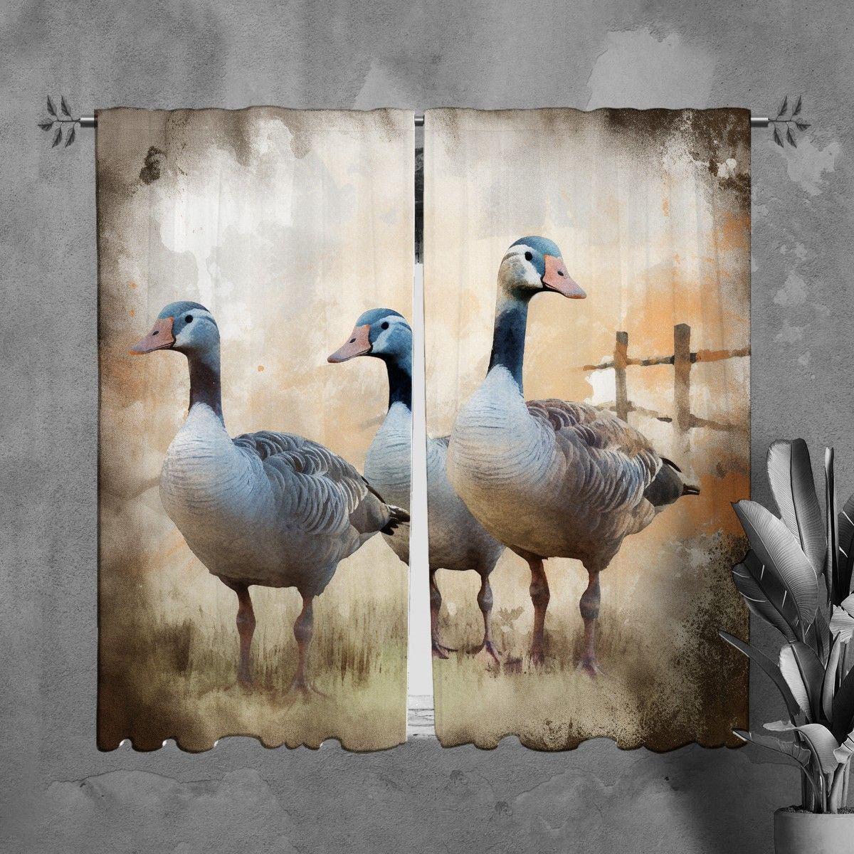 Wildon Home® Goose Window Curtains Animals White Drapes | Wayfair