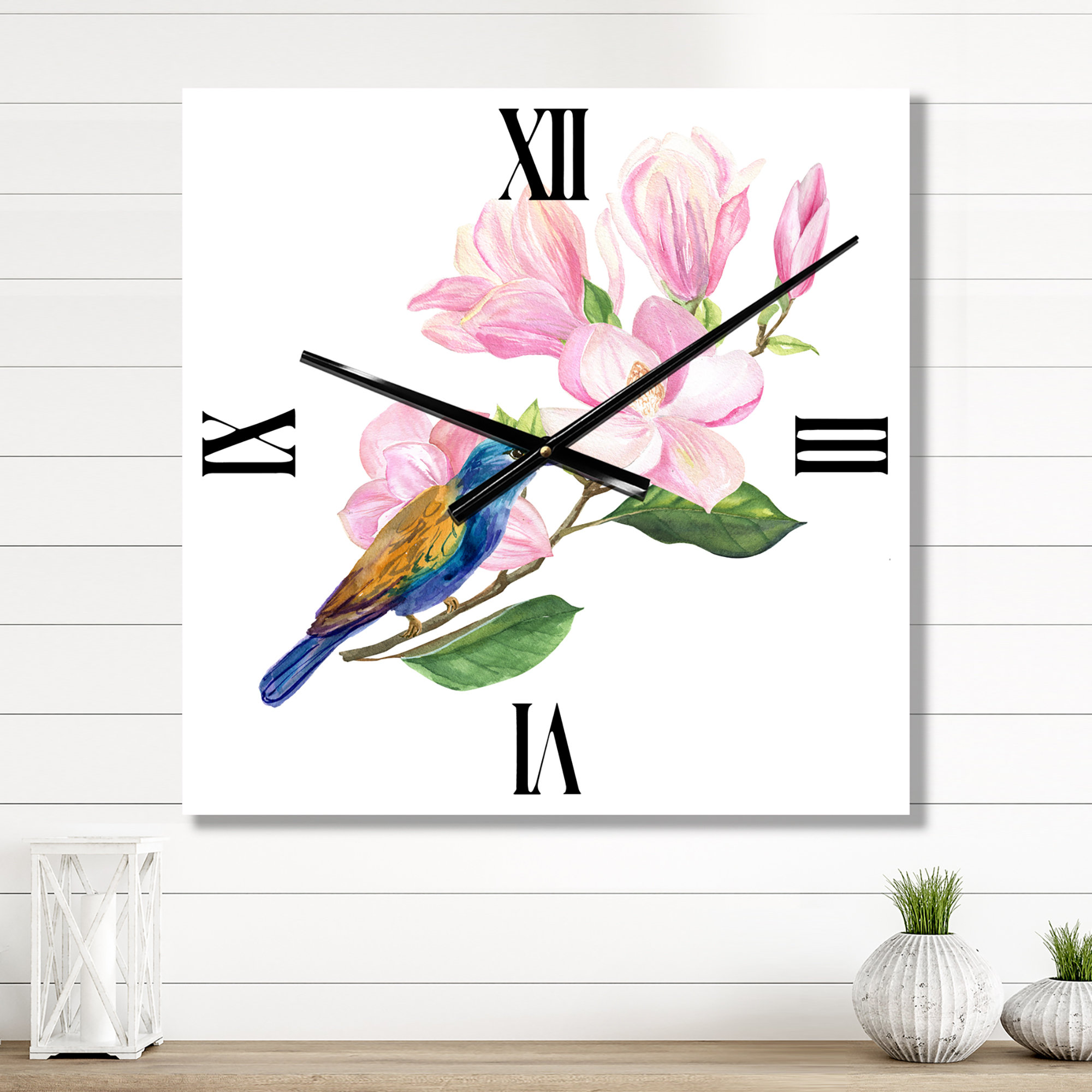East Urban Home Blue Bird Sitting on a Pink Sprig of Magnolia ...