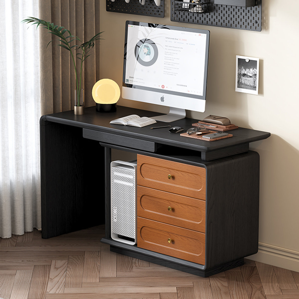 Orren Ellis 62.99"Solid Wood Retractable Desk and Bookcase Combination ...