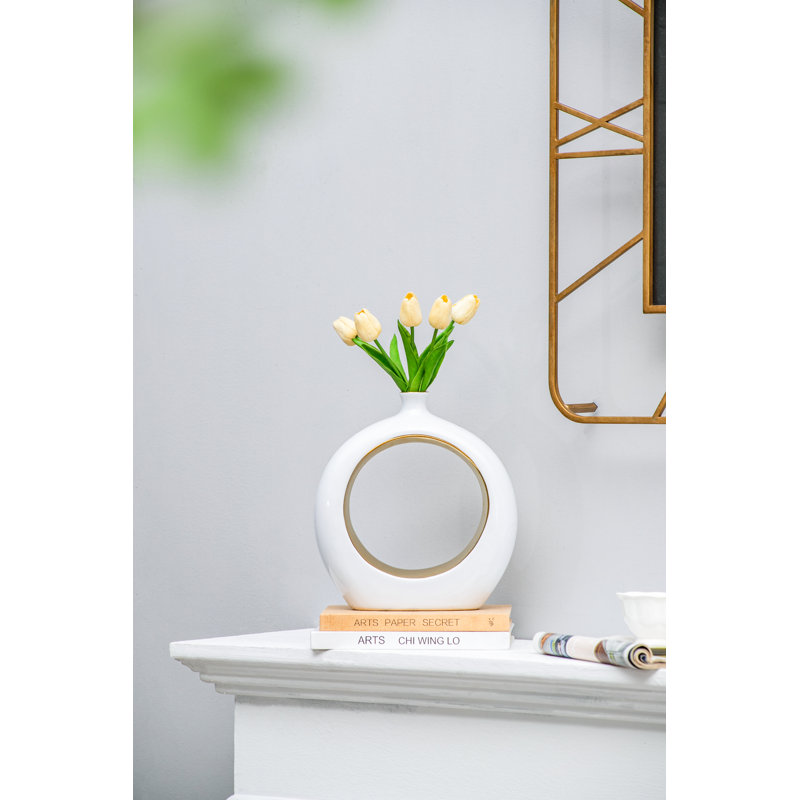 Orren Ellis Maxwellton White 12'' Ceramic Table Vase & Reviews | Wayfair