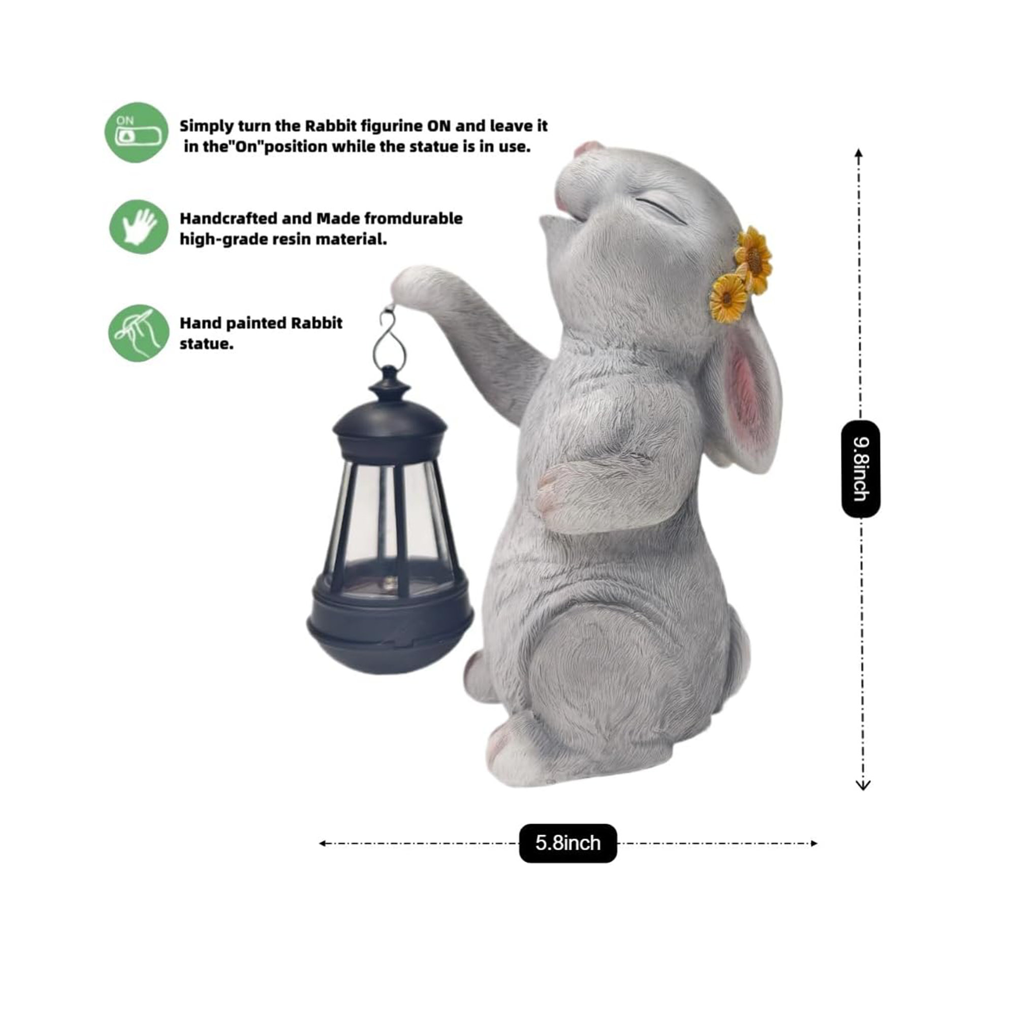 Trinx Solar Rabbit Garden Statue With LED Lantern - Waterproof Resin ...