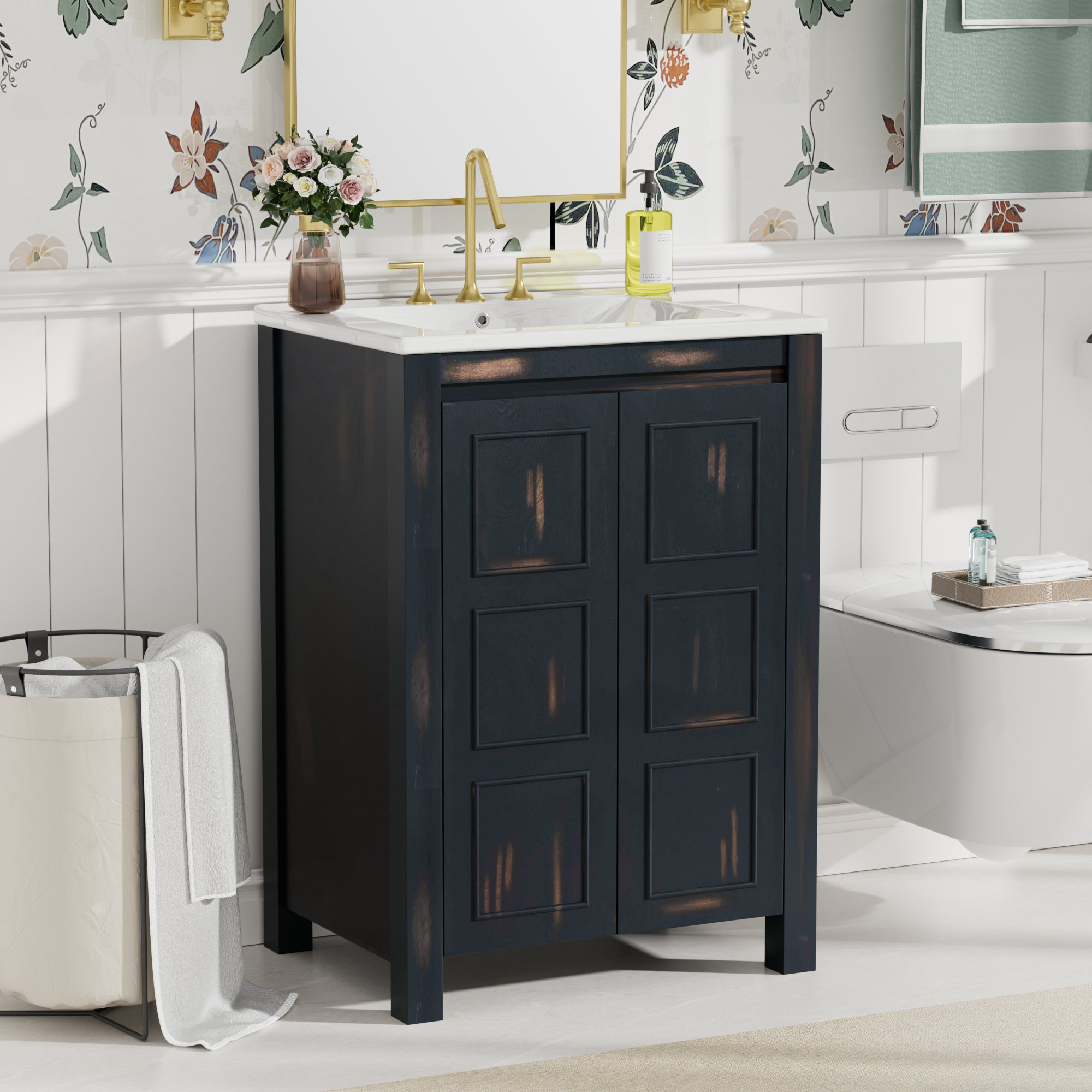 Ebern Designs Lamayia 24'' Bathroom Vanity Combo with Ceramic Sink, 2 ...