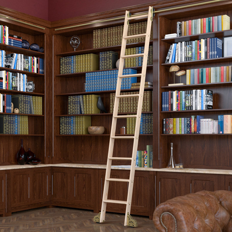 Quiet Glide Maple 9.92' 9-Step Wood Rolling Sunburst Wheel Ladder | Wayfair