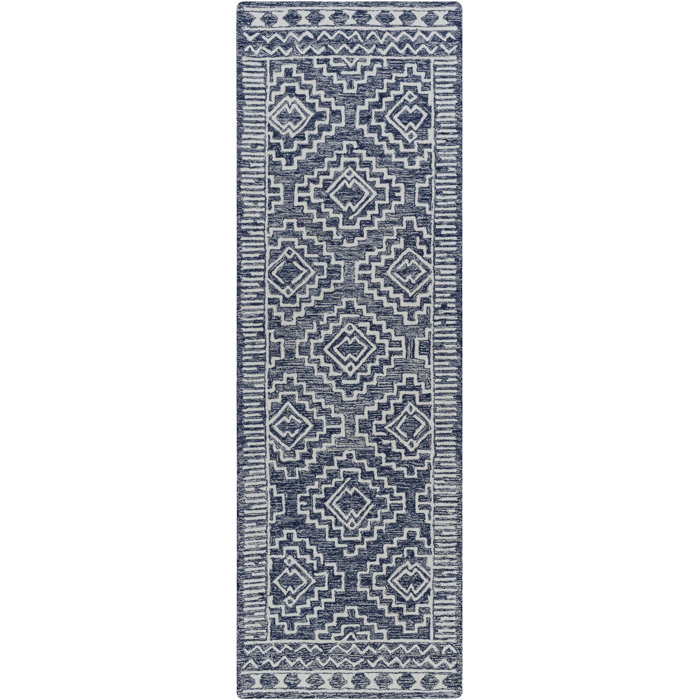 Wade Logan® Ammann Geometric Handmade Tufted Wool Navy/White Area Rug ...