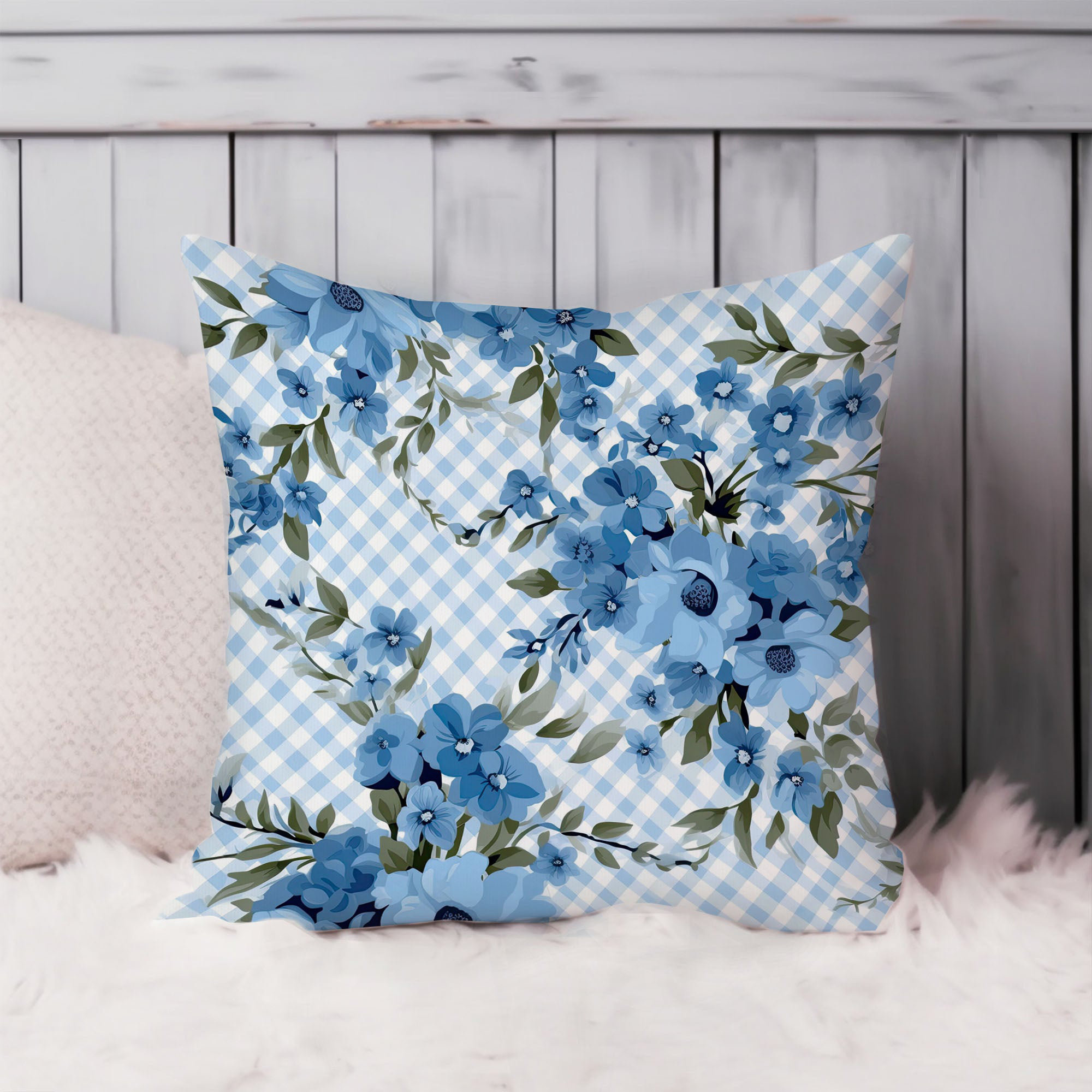 Ethan Taylor Floral Blue Gingham Flowers IX Shabby Elegance | Wayfair