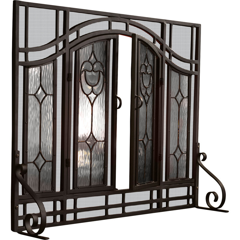 Plow & Hearth Two-Door Fireplace Screen with Tempered Glass Floral ...
