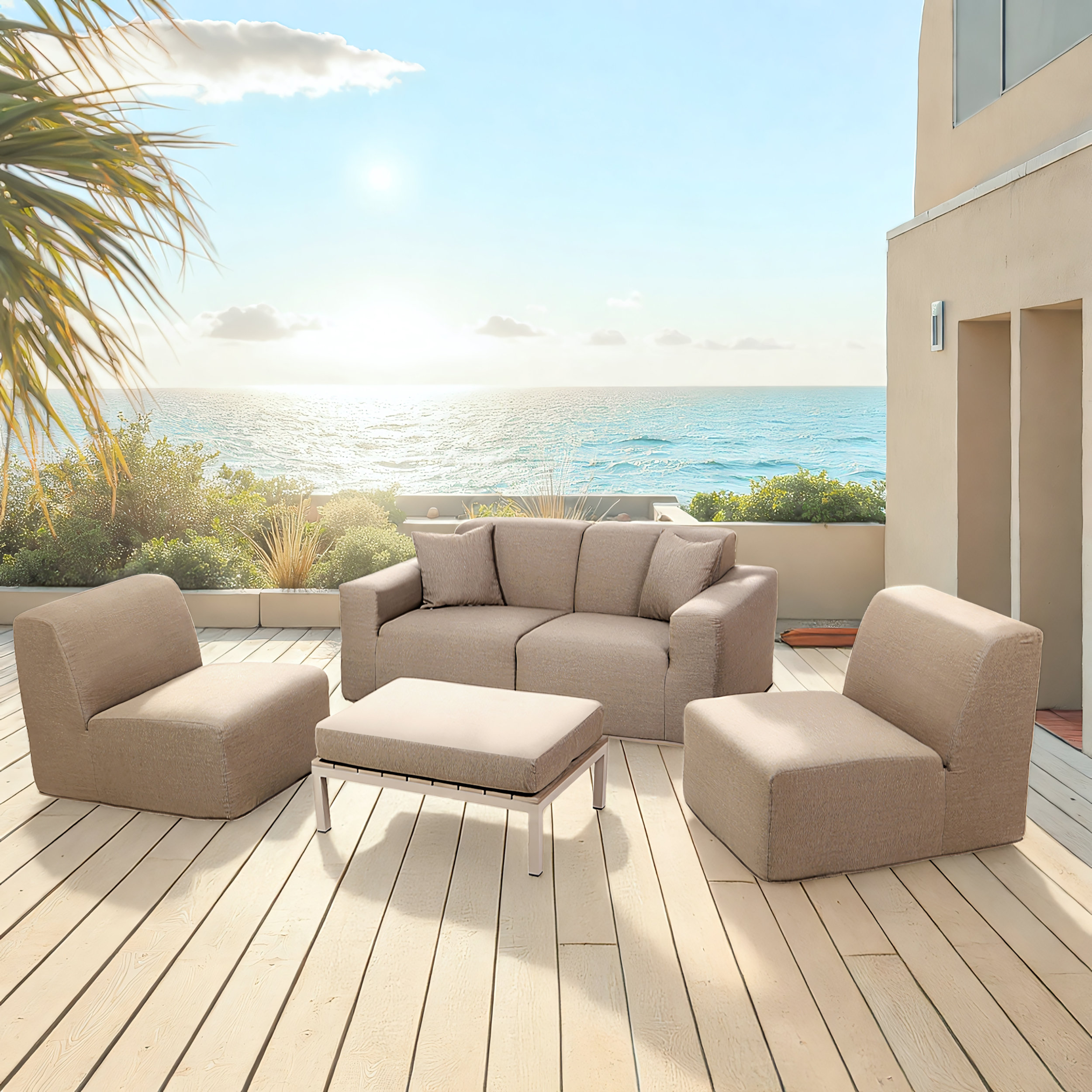 Deko Living 4 Place Seating Brown Outdoor Compression Foam Sofa and ...