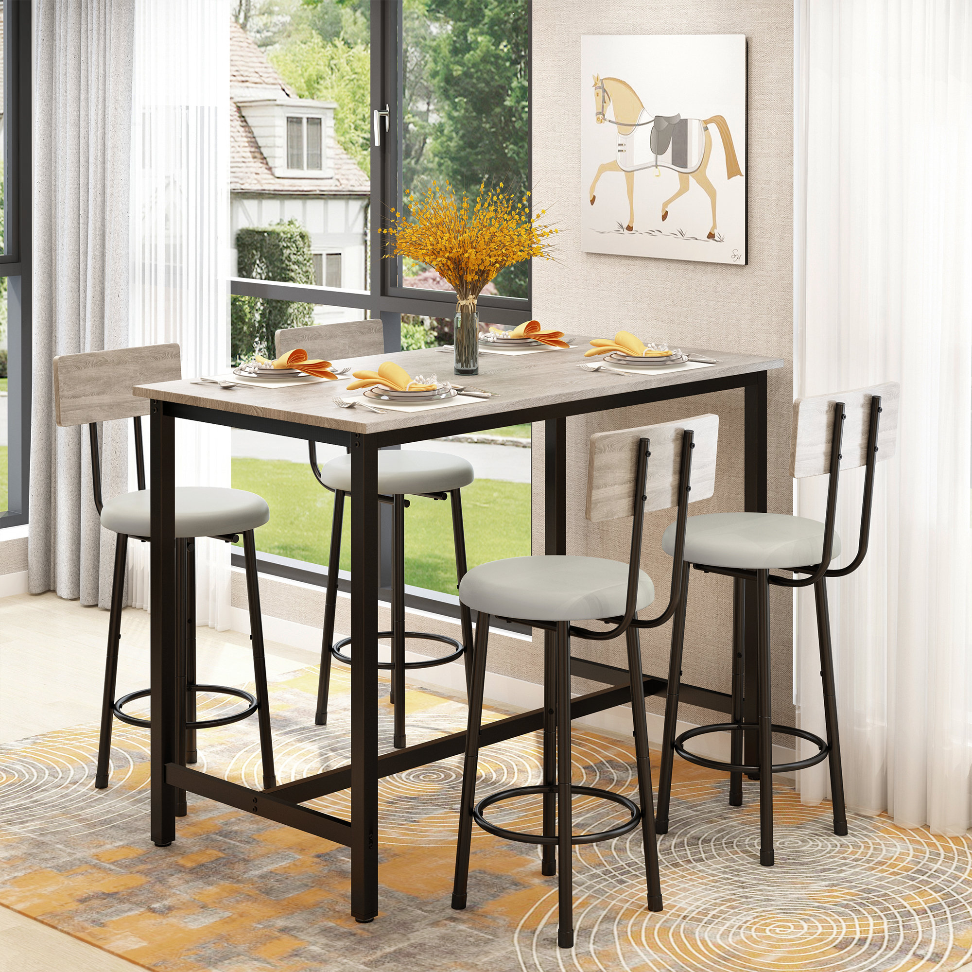 17 Stories 4-Piece Dining Table Set, Narrow Bar Table With Stools ...
