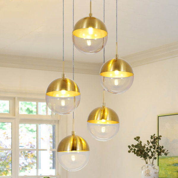 Mercer41 Copper 5-light Clear Glass Dimmable Pendant Light Adjustable ...