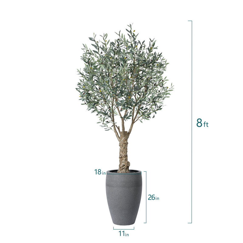 Primrue Adcock 8ft UV Resistant Artificial Olive Tree with Grey Tall ...