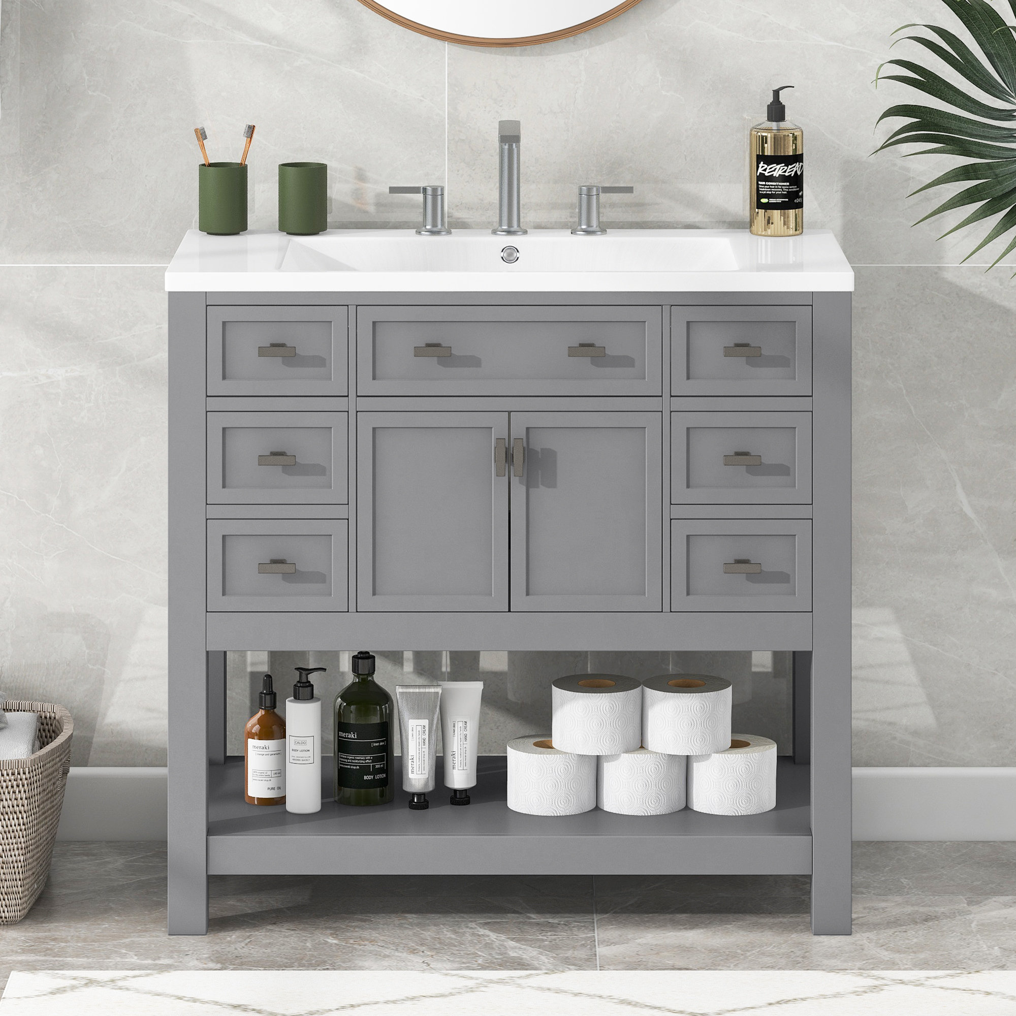 Winston Porter Aeronwen 36'' Free-standing Double Bathroom Vanity with ...