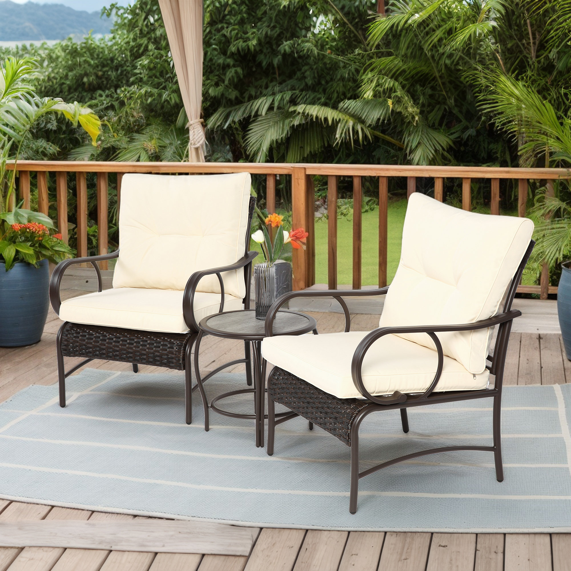 Winston Porter ?3-Piece Modern Patio Conversation Set, All-Weather PE ...
