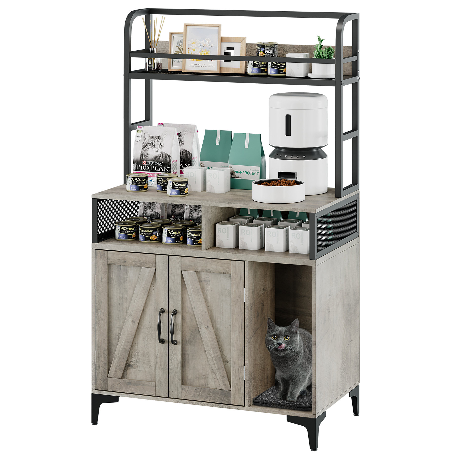 Gracie Oaks Litter Box Enclosure With 2 Storage Shelves And 2 Drawers ...