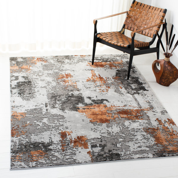 Steelside™ Ettinger Abstract Gray/Orange Area Rug & Reviews | Wayfair