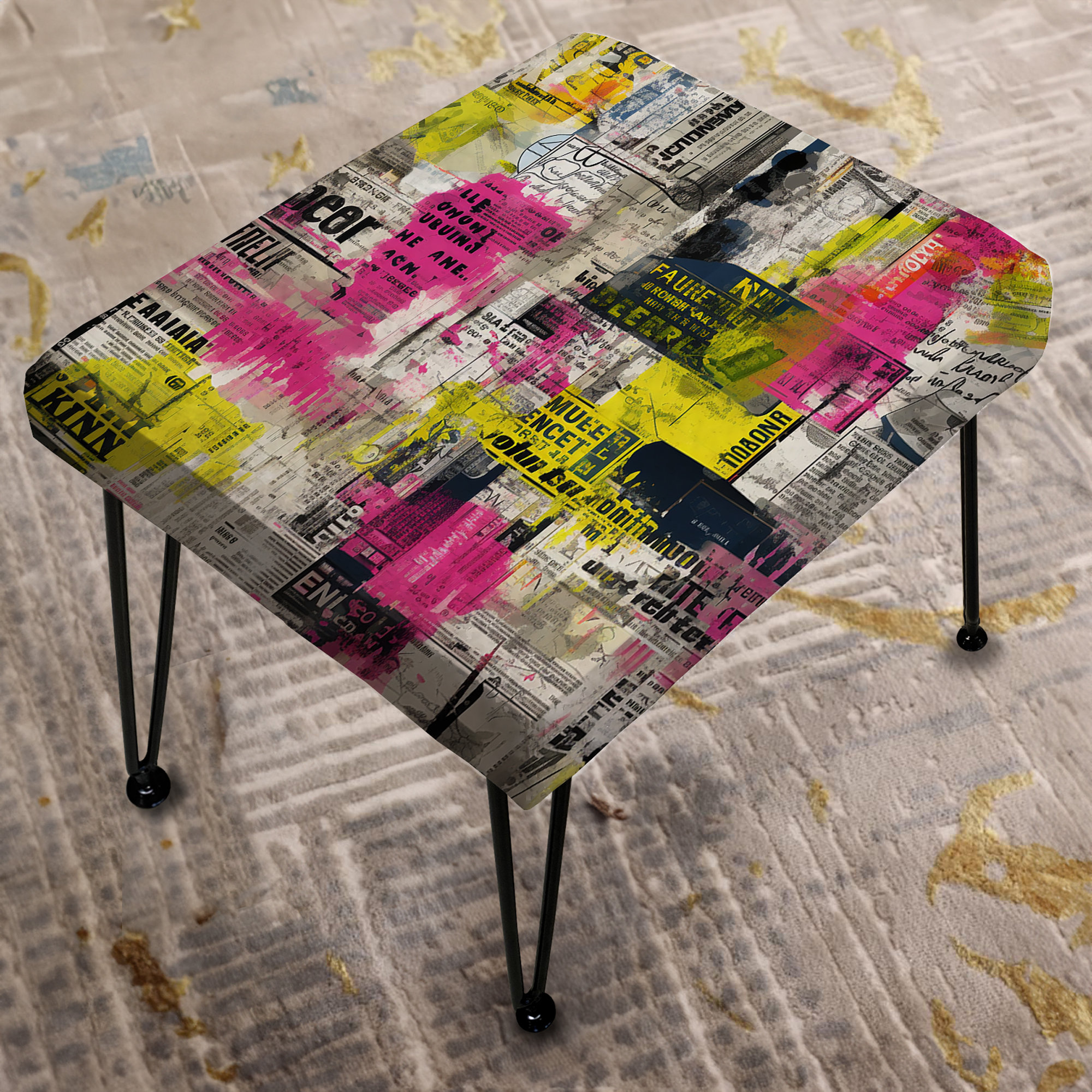 Design Art Poupart Neon Pink Newspaper Collage - Abstract Rectangle ...