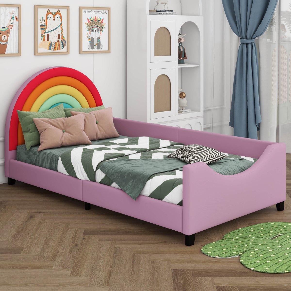 Gemma Violet Colorful Velvet Rainbow Twin Upholstered Platform Bed With ...