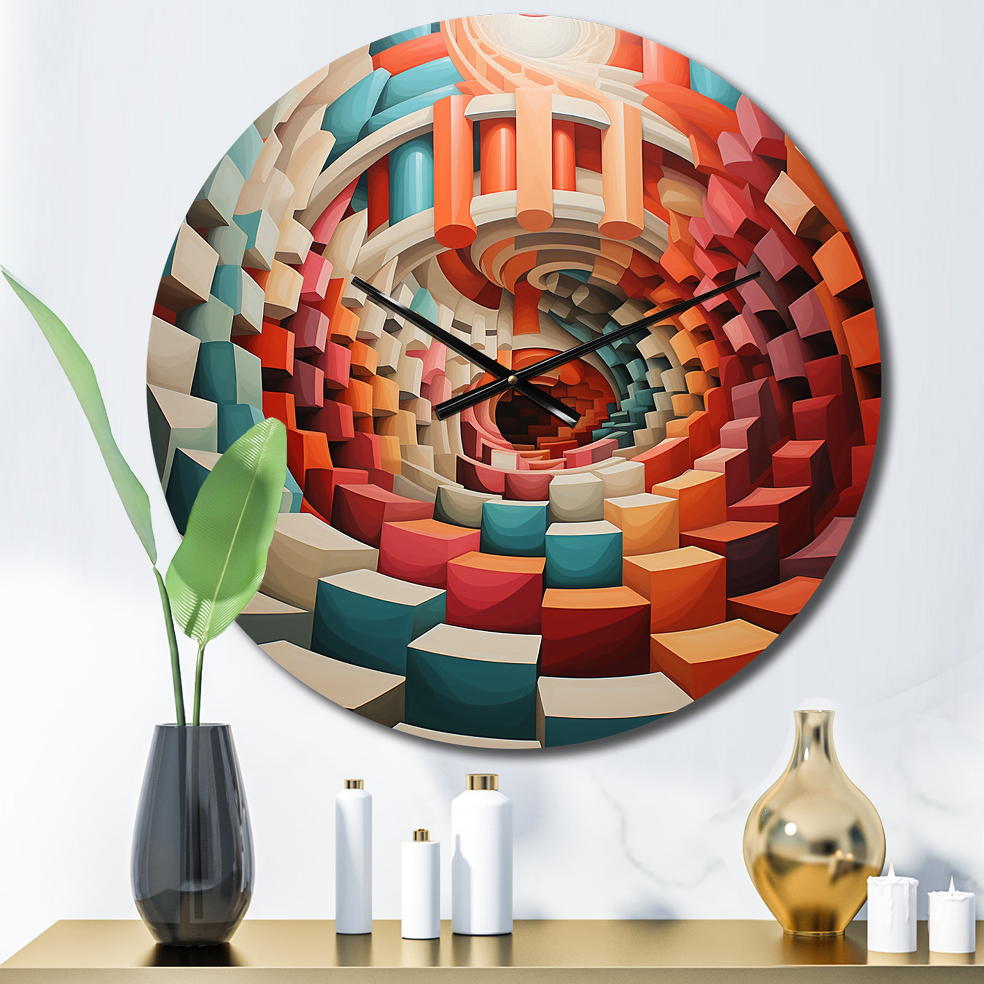 East Urban Home Colorful Op Art Surrealism IV - Abstract Wall Clock ...